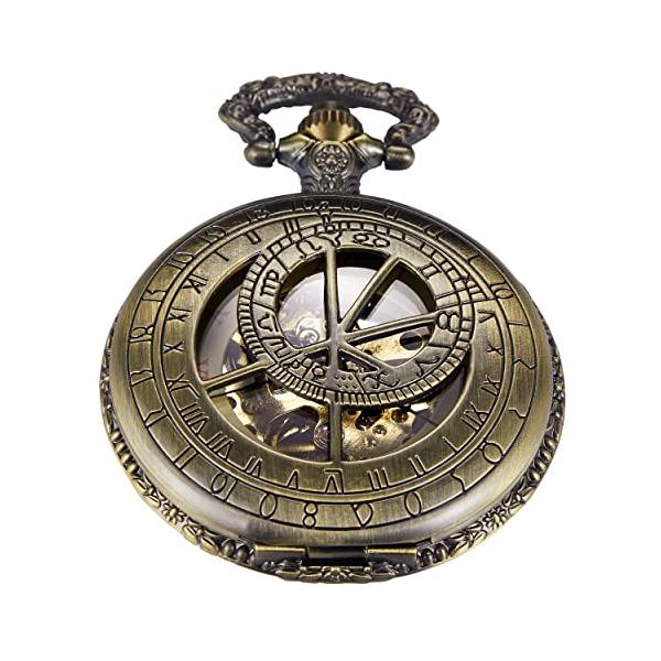 M110 Whodoit Prague Constellation Bronze Mechanical Pocket Watch, Compass Clock Roman Numeral Dial Mechanical Pocket Wat...