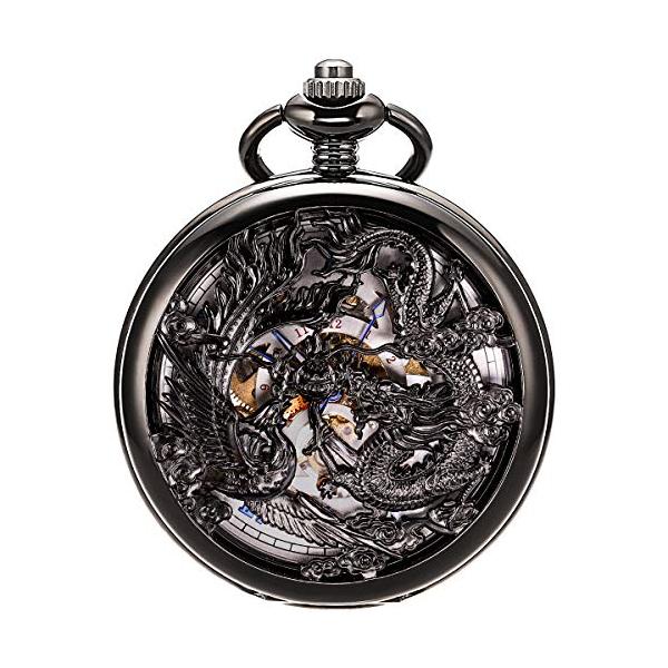 AHBH SIBOSUN Mechanical Pocket Watches Mens, Lucky Phoenix and Dragon, Skeleton Pocket Watch, Antique Roman Numerals Box...