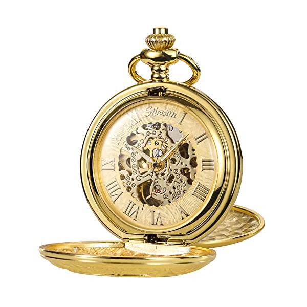 AHBH SIBOSUN Pocket Watch Mechanical Skeleton Steampunk Antique Pocket Watch with Chain and Box for Men Women Roman Nume...