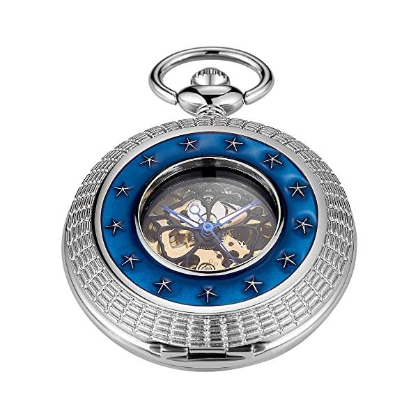M130 Automatic Winding Mechanical Pocket Watch, Star Circle Blue Printing Mechanical Pocket Watch Carved Design海外限定品を迅速輸...