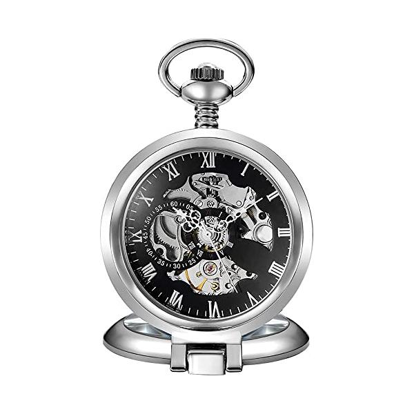 W321 Whodoit Stainless Steel Men Fashion Leisure Pocket Watch Dial Silver Mechanical Mens Fob Chain Watch海外限定品を迅速輸入！5〜15...