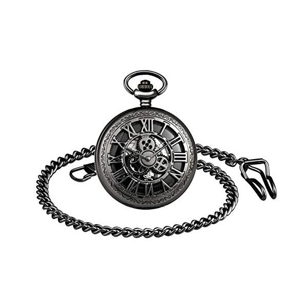 Montre de poche m?canique Unendlich U Mechanical Skeleton Pocket Watch Gear Roman Numerals Hollow Pocket Watch with Chai...