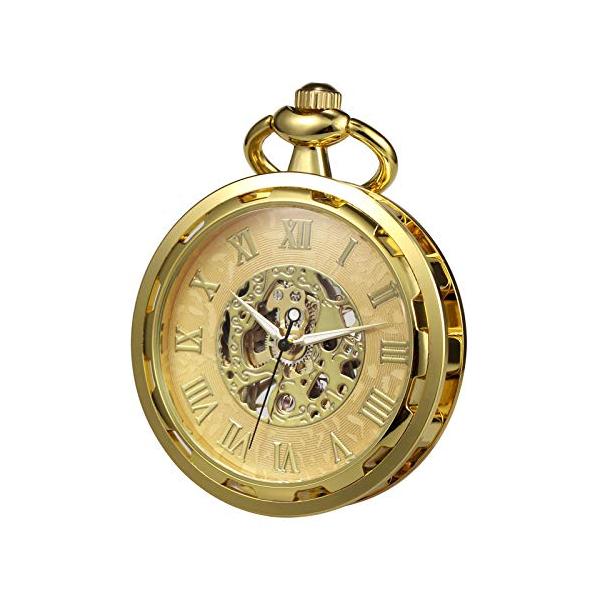 HB129-USTW TREEWETO Steampunk Transparent Open Face Pocket Watch for Men Women Skeleton Dial Antique with Chain + Box海外限...