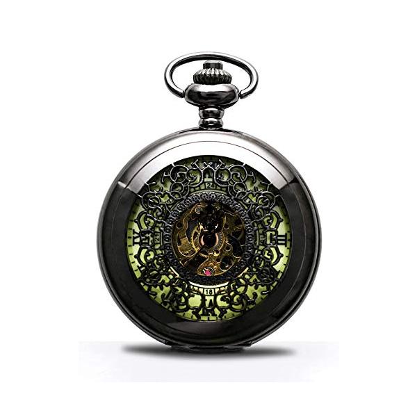 yeguang BOSHIYA Mechanical Pocket Watch Luminous Steampunk Vintage Pocket Watch/with Chains/Hand Wind Up/Black Skeleton/...