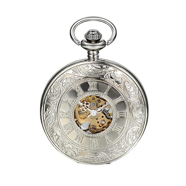 JWP38122814 JewelryWe Antique Mechanical Pocket Watch - Retro Classic Hand-Wind Steampunk Fob Pendant With Chain for Fat...