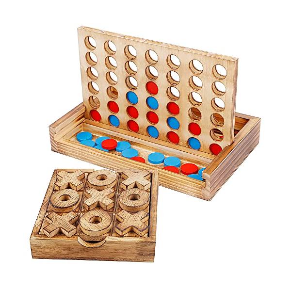 ボードゲーム 英語 アメリカ 海外ゲーム JZ-DK Glintoper Tic Tac Toe &amp; 4 in a Row Tables Game Set, Classic Board Line Up 4 for Living Ro...