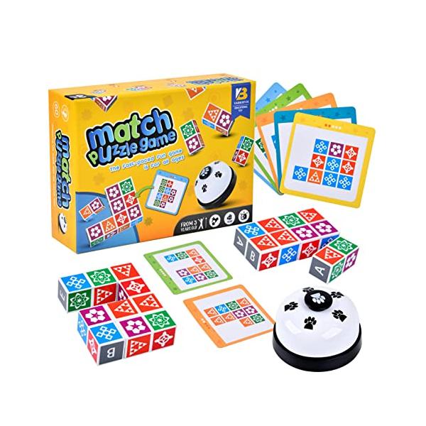 ボードゲーム 英語 アメリカ 海外ゲーム  Wooden Matching Game Puzzle Games, Pattern Block Match Puzzles Building Cubes with Bell for Kids a...