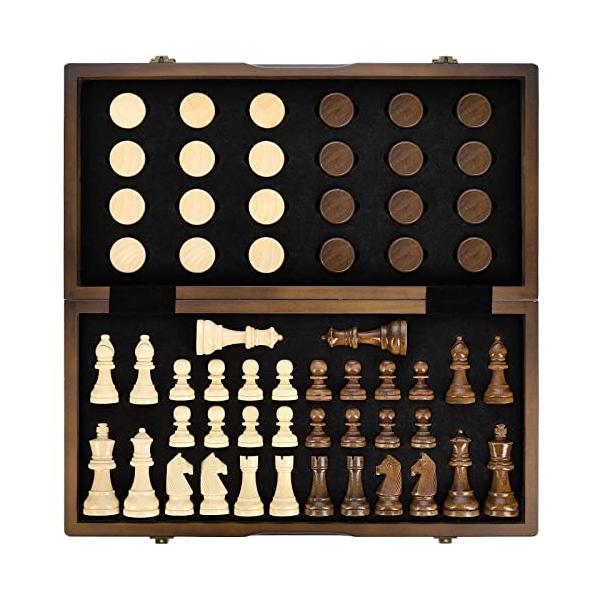 ボードゲーム 英語 アメリカ 海外ゲーム 19148 AMEROUS Magnetic Wooden Chess and Checkers Game Set, 15 Inches (2 in 1) Chess Board Games, 2 ...