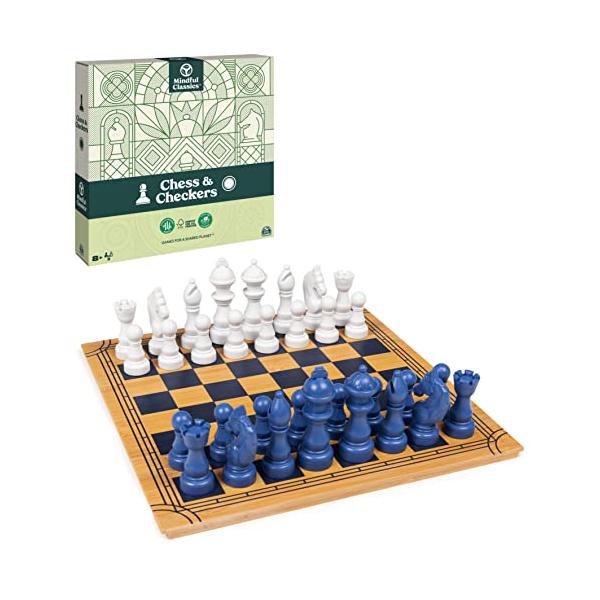 ボードゲーム 英語 アメリカ 海外ゲーム 6064918 Mindful Classics, Chess Checkers Board Game Set with Bamboo Wooden Box Family Board Games E...