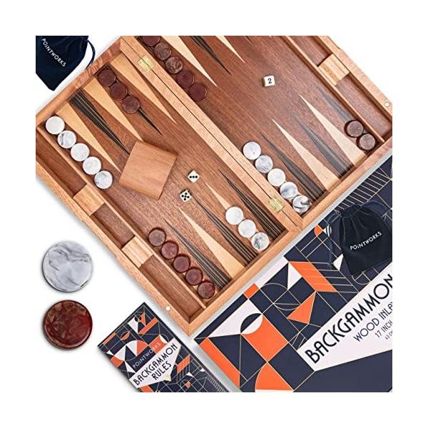 ボードゲーム 英語 アメリカ 海外ゲーム PWBG17 Pointworks 17 Inch Backgammon Sets for Adults. Beautiful Wood Inlaid Backgammon Board Game S...