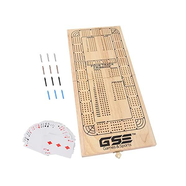 ボードゲーム 英語 アメリカ 海外ゲーム  GSE Games &amp; Sports Expert 4-Track Wooden Folding Cribbage Board with Playing Card, Metal Pegs ...
