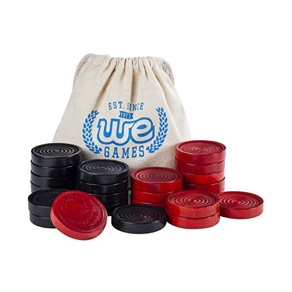 ボードゲーム 英語 アメリカ 海外ゲーム  WE Games Wooden Checkers Pieces with Drawstring Storage Bag - 24 Checker Pieces Only - Red &amp; B...