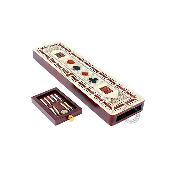 ボードゲーム 英語 アメリカ 海外ゲーム 37-12-4S-PD-WB-3T-120 House of Cribbage - 3 Track Continuous Cribbage Board Inlaid in Maple Wood/Bl...