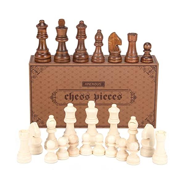 ボードゲーム 英語 アメリカ 海外ゲーム  AMEROUS Wooden Chess Pieces Only with 2 Extra Queens / 3.0 Inch King/Storage Bag/Chess Instruction...