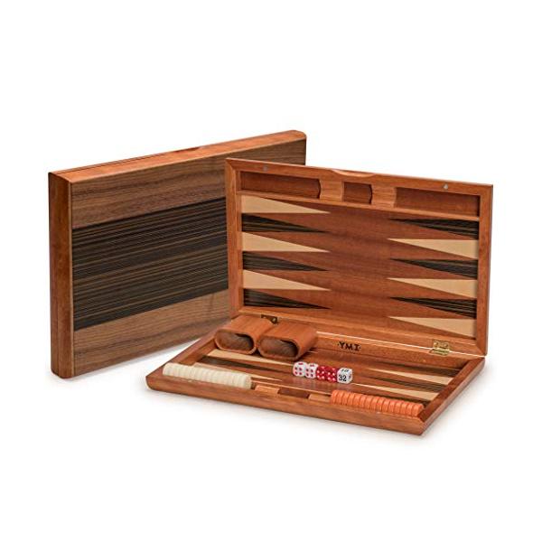 ボードゲーム 英語 アメリカ 海外ゲーム US-BG009-A Yellow Mountain Imports Wooden Inlaid Backgammon Game Set, Pasadena - Classic Strategy B...