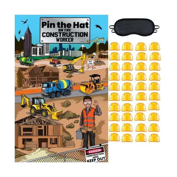 ボードゲーム 英語 アメリカ 海外ゲーム JAYDpinhat Jayd Products, Pin the Hat on the Construction Worker, Kids Construction Party Game 37 X...