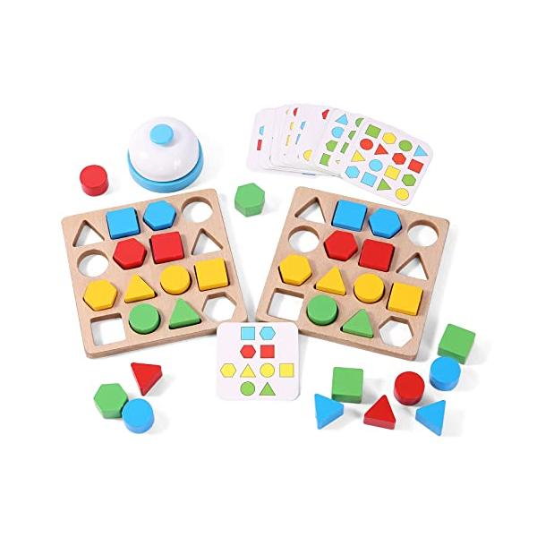 ボードゲーム 英語 アメリカ 海外ゲーム  Wooden Puzzles Shape Color Matching Board Games Preschool Educational Montessori Toys for Kids 3 4...