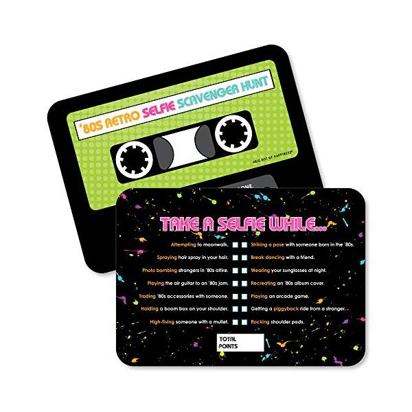 ボードゲーム 英語 アメリカ 海外ゲーム BD5528ss Big Dot of Happiness 80's Retro - Selfie Scavenger Hunt - Totally 1980s Party Game - Set o...