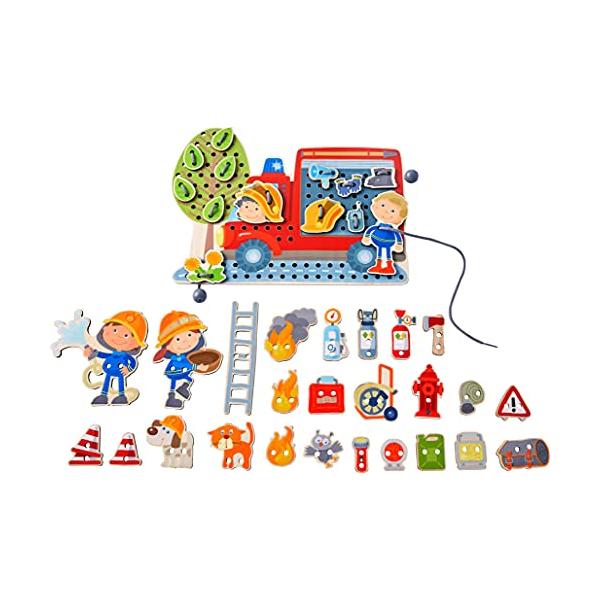 ボードゲーム 英語 アメリカ 海外ゲーム 305287 HABA Fire Engine Rescue Themed Lacing Toy Set for Preschool Learning, Fine Motor Skills Deve...