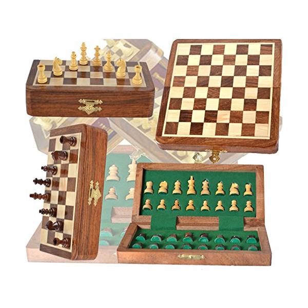 ボードゲーム 英語 アメリカ 海外ゲーム  BKRAFT4U Handmade Wooden Rosewood Foldable Magnetic Chess Game Board with Storage Slots, 7 Inch海外限...