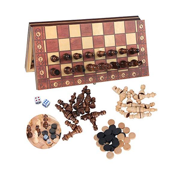 ボードゲーム 英語 アメリカ 海外ゲーム ZX-ZDSHYQP Luoyer 3-in-1 Chess Set Include Chess Checkers Backgammon 11 inch Wooden Board Game Set ...