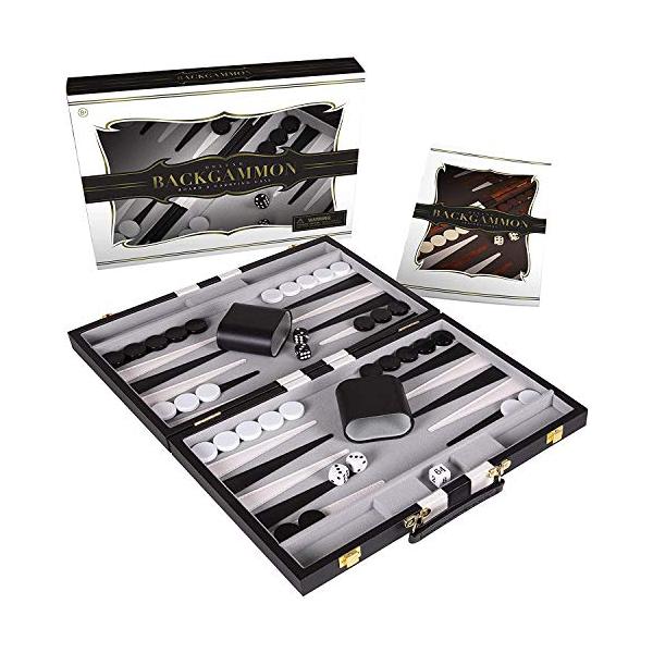 ボードゲーム 英語 アメリカ 海外ゲーム  Premium Backgammon 11 Inches Small Black - Backgammon Sets for Adults and Kids - Leatherette Back ...