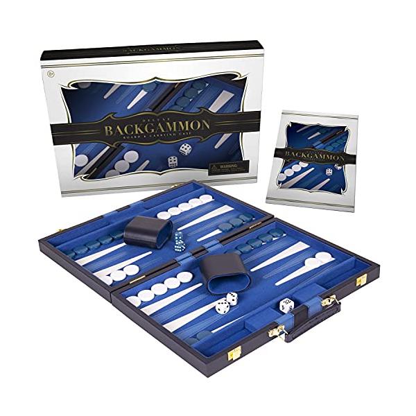 ボードゲーム 英語 アメリカ 海外ゲーム  Premium Backgammon 11 Inches Small Blue - Backgammon Sets for Adults and Kids - Leatherette Back G...