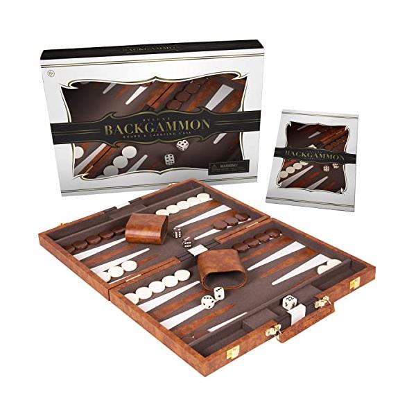 ボードゲーム 英語 アメリカ 海外ゲーム  Premium Backgammon 11 Inches Small Brown - Backgammon Sets for Adults and Kids - Leatherette Back ...