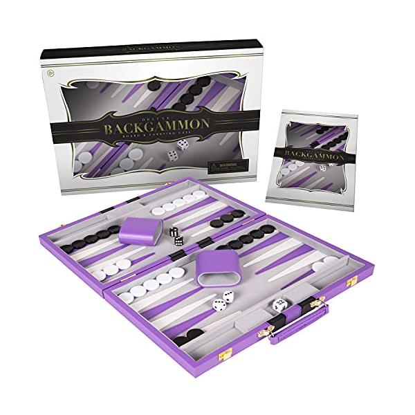 ボードゲーム 英語 アメリカ 海外ゲーム  Premium Backgammon 18 Inches Large Purple - Backgammon Sets for Adults and Kids - Leatherette Back...