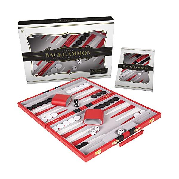 ボードゲーム 英語 アメリカ 海外ゲーム  Premium Backgammon 18 Inches Large Red - Backgammon Sets for Adults and Kids - Leatherette Back Ga...