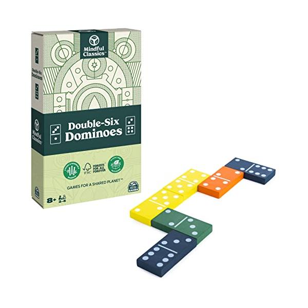ボードゲーム 英語 アメリカ 海外ゲーム 6064920 Mindful Classics, Double-Six Wood Dominoes Set Sustainable Classic Games with Wood Storage ...