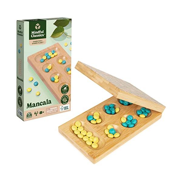 ボードゲーム 英語 アメリカ 海外ゲーム 6066201 Mindful Classics, Mancala Board Game Made from Bamboo &amp; Recycled Plastic for Earth Day,...