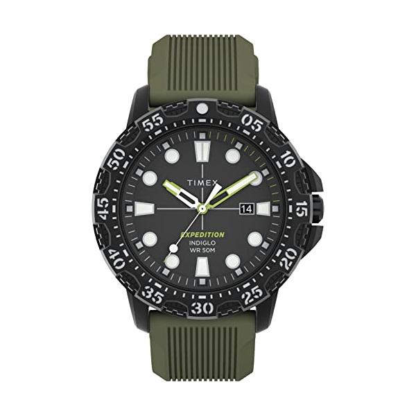 腕時計 タイメックス メンズ TW4B254009J Timex Men's Expedition Gallatin 44mm Watch ? Black Case Green Dial with Green Silicone Strap海...