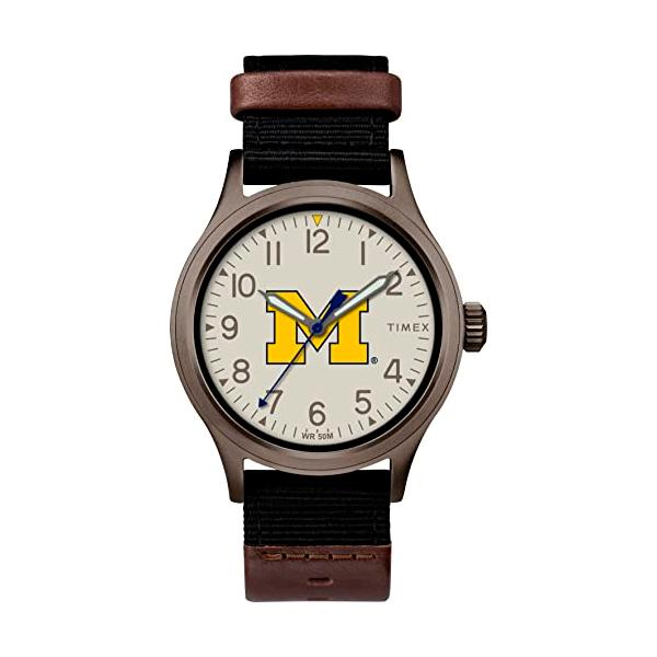 腕時計 タイメックス メンズ TWZUMICMBYZ Timex Men's Collegiate Clutch 40mm Watch ? Michigan Wolverines with Black Fabric &amp; Brown ...