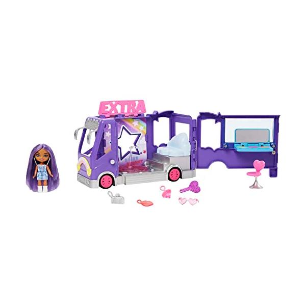 バービー バービー人形 HKF84 Barbie Extra Mini Minis Doll &amp; Toy Vehicle Playset, Expandable Tour Bus with 3.25-inch Small Doll,...