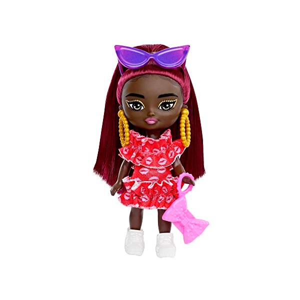 バービー バービー人形 HLN47 Barbie Extra Mini Minis Doll with Burgundy Hair, Red Ruffle Dress, Sunglasses &amp; Accessories &amp; ...