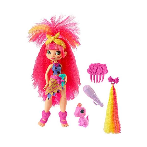 バービー バービー人形 GNM08 Mattel Cave Club Emberly Doll (8-10-inch, Pink Hair) Poseable Prehistoric Fashion Doll with Dinosaur P...