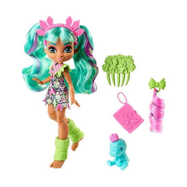 バービー バービー人形 GWT47 Mattel Cave Club Rockelle Doll (8 10-inch, Teal Hair) Poseable Prehistoric Fashion Doll with Dinosaur ...