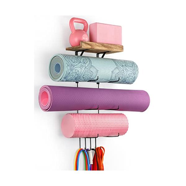 ヨガブロック フィットネス  VINAEMO Yoga Mat Holder Accessories Wall Mount Organizer Storage Decor Foam Roller and Towel Storage Rack...