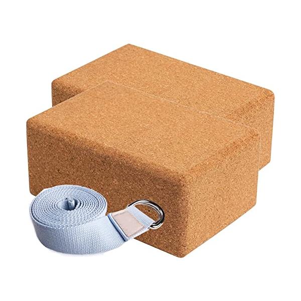 ヨガブロック フィットネス  Volcano Cork Yoga Block&amp;Yoga Strap-Natural Cork from Europe, 9"x6"x4" Yoga Blocks Non-Slip&amp;Anti-T...
