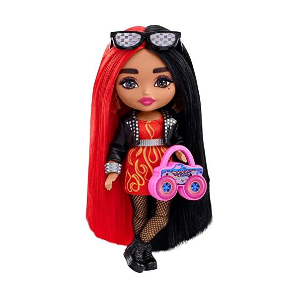 バービー バービー人形 HKP88 Barbie Extra Minis Doll &amp; Accessories with Red &amp; Black Hair Wearing Flame-Print Dress &amp; Mo...
