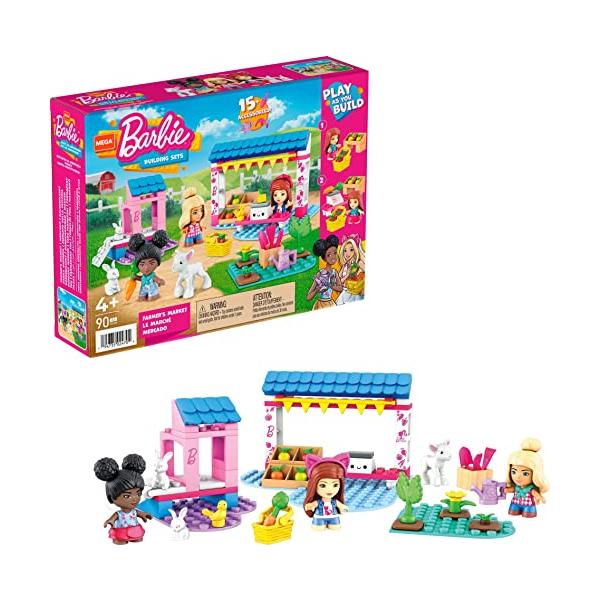 バービー バービー人形 HDJ85 MEGA Barbie Toy Building Set - Farmer's Market With 3 Micro-Dolls, 4 Pets and Accessories - Easy To Bu...