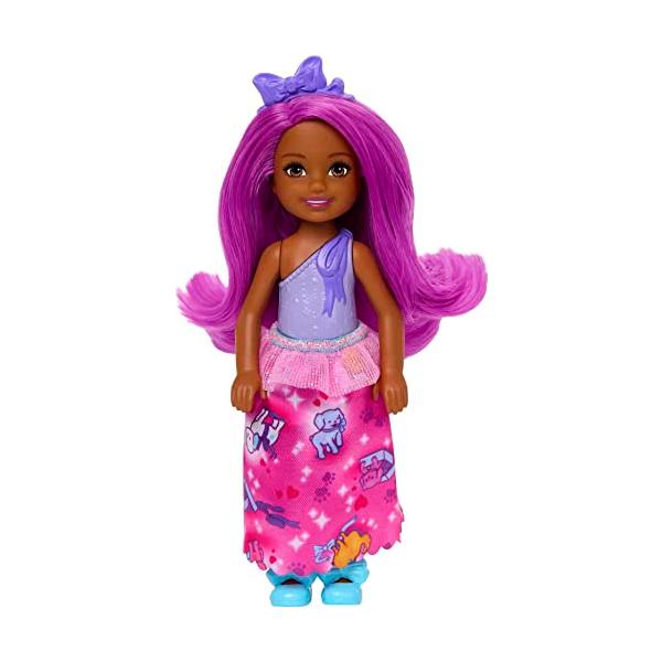 バービー バービー人形 HLC19 Barbie Dreamtopia Chelsea Royal Doll with Pink Hair, Purple Bow Headband &amp; Colorful Skirt, Small D...