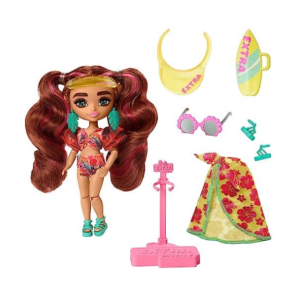 バービー バービー人形 HPB18 Barbie Extra Fly Minis Travel Doll, Beach Look with Pink-Streaked Pigtails in Swimsuit, Sarong &amp; A...