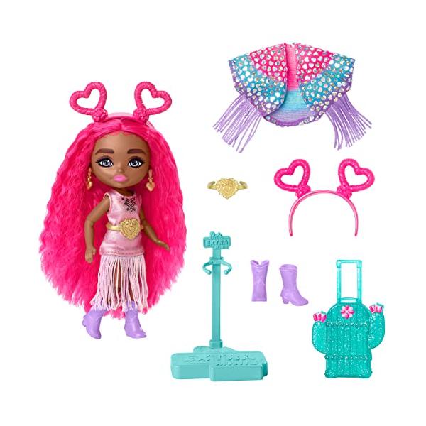 バービー バービー人形 HPB19 Barbie Extra Fly Minis Travel Doll, Desert Festival Look with Magenta Hair in Fringe Jacket, Dress &am...