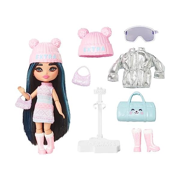 バービー バービー人形 HPB20 Barbie Extra Fly Minis Travel Doll, Snowy Look with Icy Blue Highlights in Pastel Sweater Dress &amp; ...