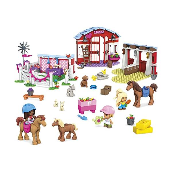 バービー バービー人形 HDJ87 MEGA Barbie Pets Horse Toy Building Set with 3 Micro-Dolls and Accessories, 9 Pets, Easy-to-Build Hors...
