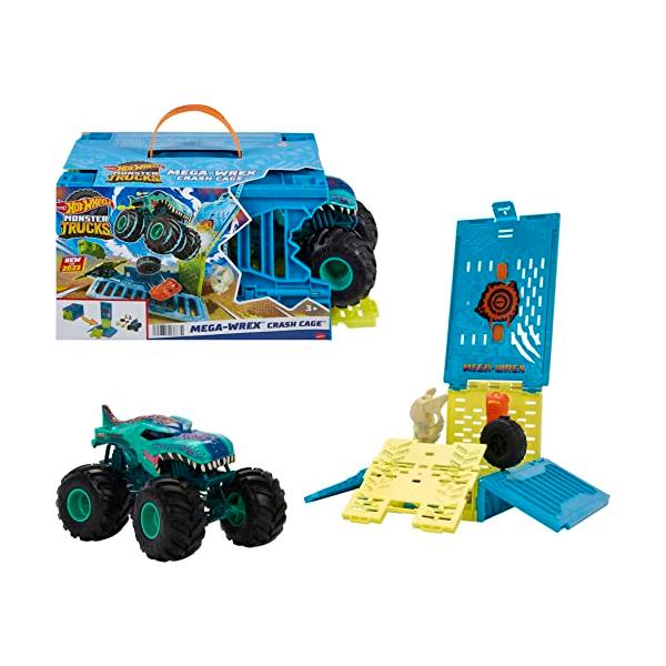 ホットウィール マテル ミニカー ホットウイール HNN04 Hot Wheels Toy Monster Trucks 1:24 Scale Mega-Wrex in a Crash Cage, Oversized Storage Cas...