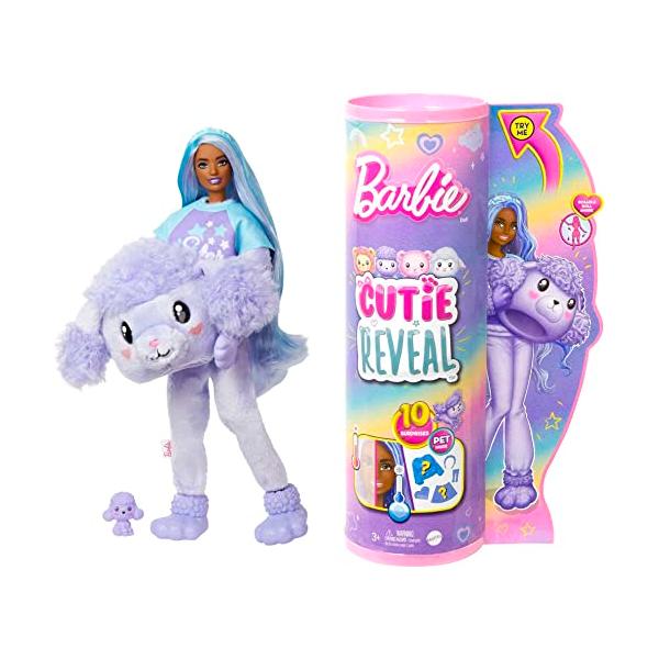 バービー バービー人形 HKR05 Barbie Cutie Reveal Doll with Purple Hair &amp; Poodle Costume, 10 Suprises Include Accessories &amp; ...