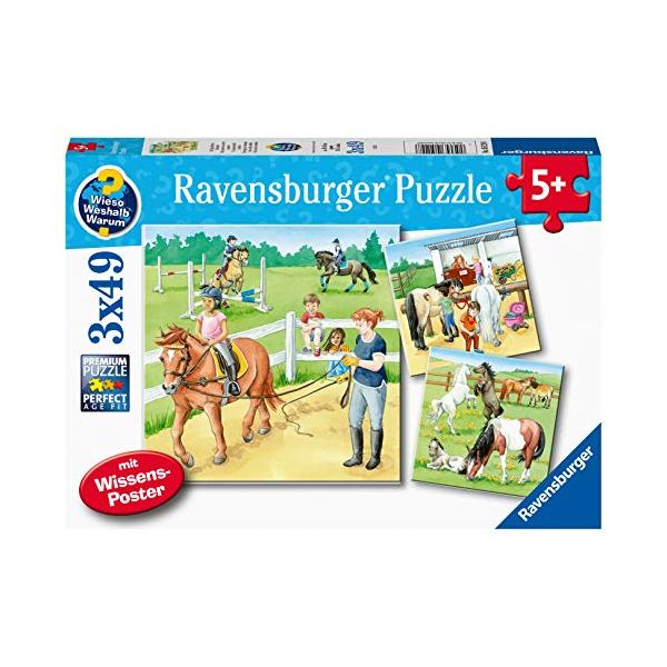 ジグソーパズル 海外製 アメリカ 05129 Ravensburger Children's Puzzle 05129 - A Day at The Riding Yard - 3 x 49 Pieces Wieso? Weshalb? W...